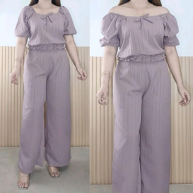 Coord Two Way Puffsleeves Top Terno Wideleg Pants Set PS18 Casual ...