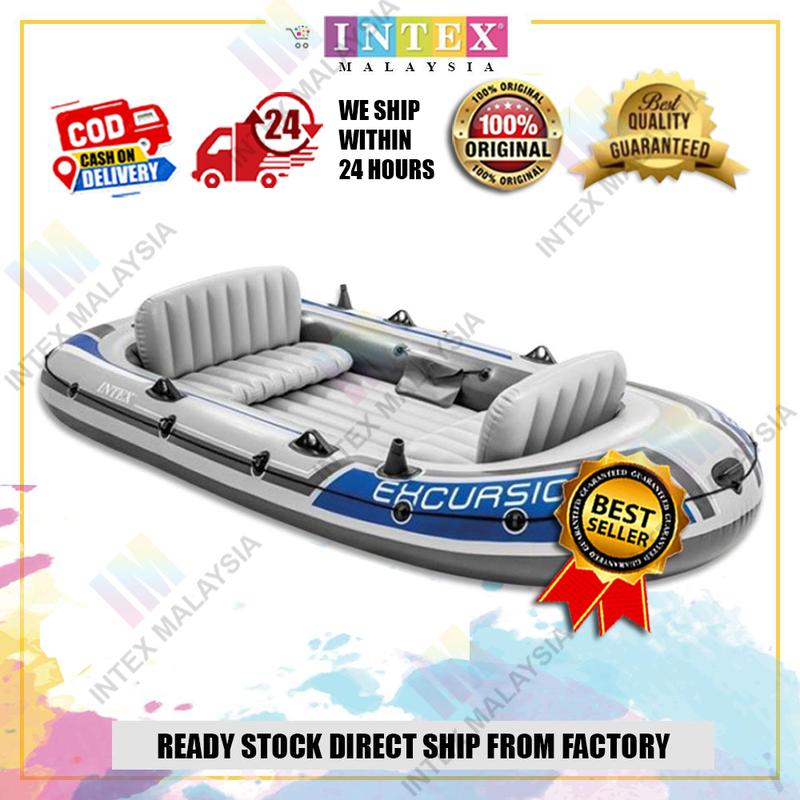ORIGINAL INTEX Excursion 4Boat Set Inflatable Boat 4Person Fishing ...