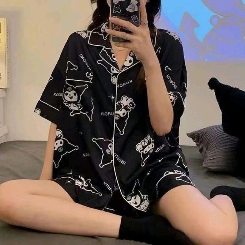 đồ bộ đùi hoạt hình màu đen cực xinh chất kate dobo mac set don ...
