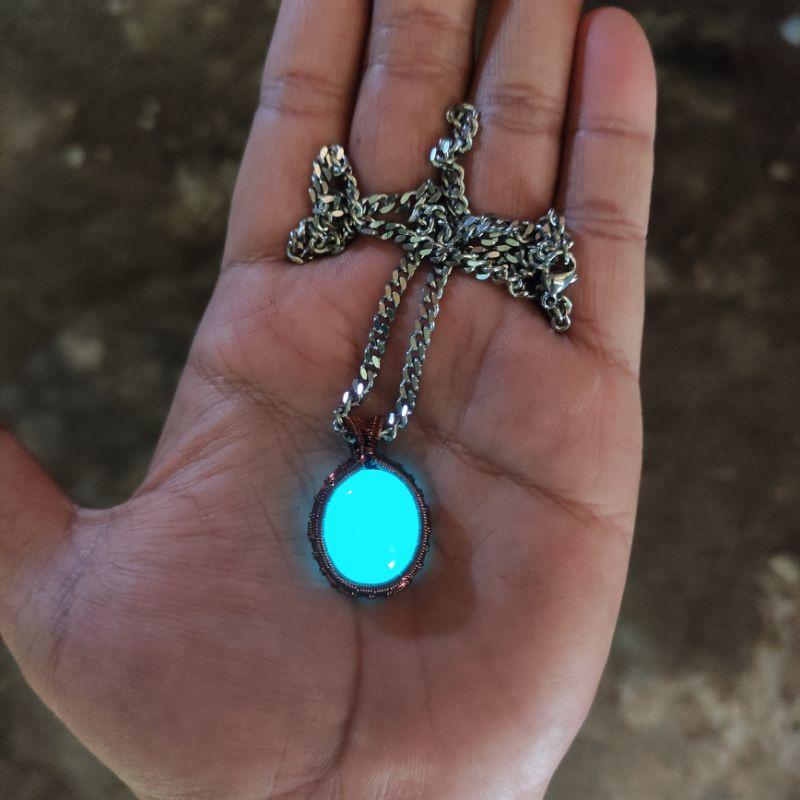 Kalung etnik wire wrapping liontin batu akik fosfor biru (N) - Shop ...