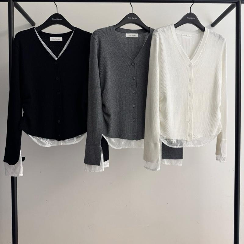 Lace Bottom Trim V Neck Cardi (Korean Apparel) - TikTok Shop Singapore