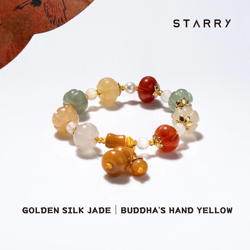 Starry Crystal Golden Vein Jade Women's Bracelet - Buddha's Hand ...