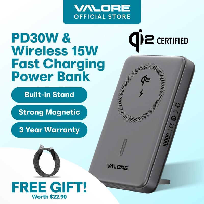 Valore PD30W Qi2 Wireless Power Bank with Phone Stand, 10,000mAh ...