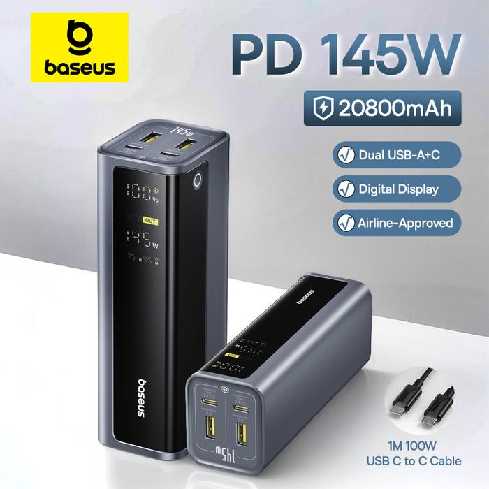 Jual Baseus 145W Power Bank 20800mAh Dual USB A USB C PD 100W Fast ...