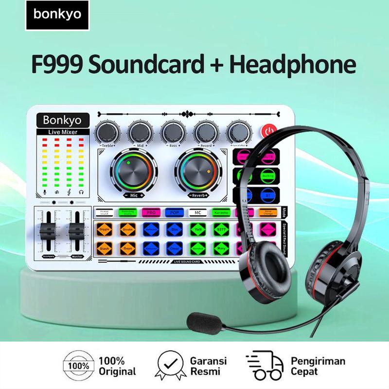 Bonkyo F999+headphone sound card white TIKTOK peralatan live - Shop ...