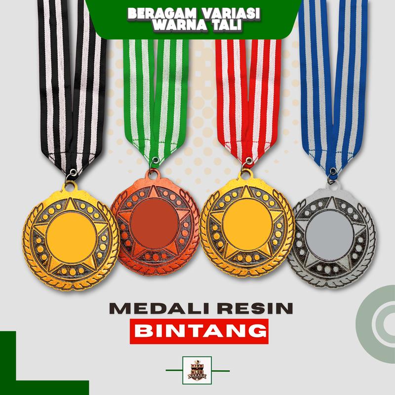 Medali Resin Tebal Motif Bintang Polos Plus Tali | Penghargaan ...