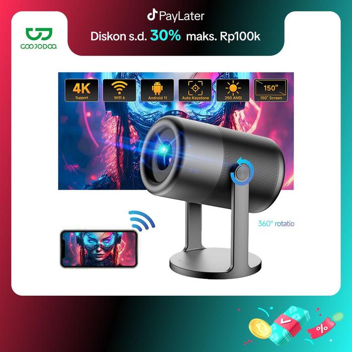 Promo GOOJODOQ Gen 3 Tube TV Proyektor 360 Rotation 250 ANSI Android 11 ...