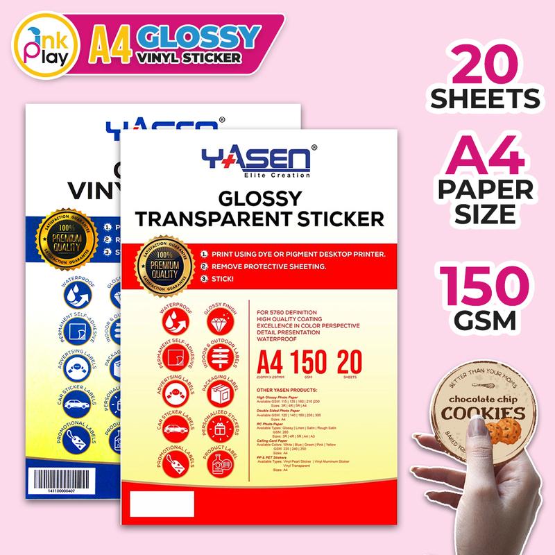 Yasen A4 Glossy Vinyl and Transparent Sticker 150GSM - 20 Sheets/Pack ...