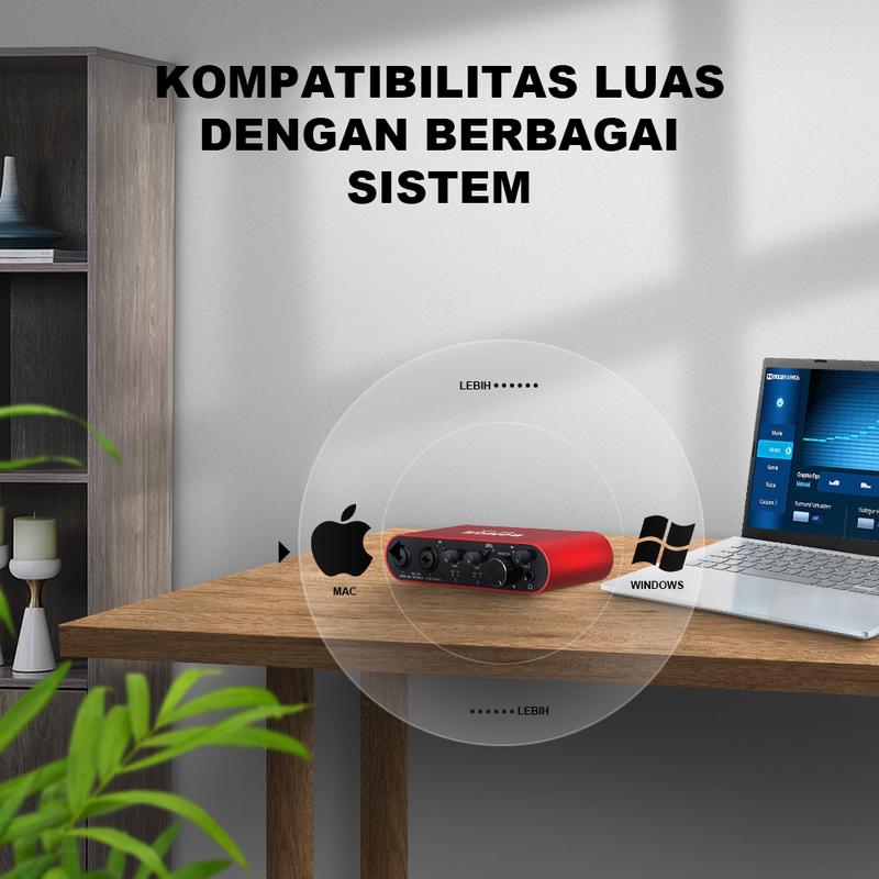 BOMGE 22S Audio Interface USB SoundCard SOLO Red with XLR/48V Phantom ...