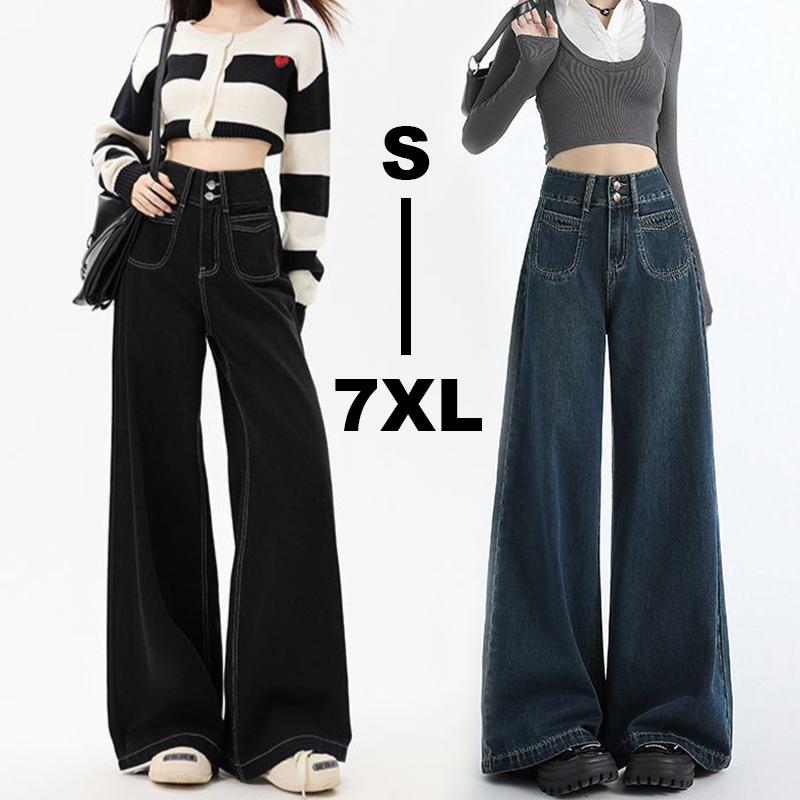 S-7XL Plus Size Jeans High Waist Double Button Wide Leg Pant - TikTok ...
