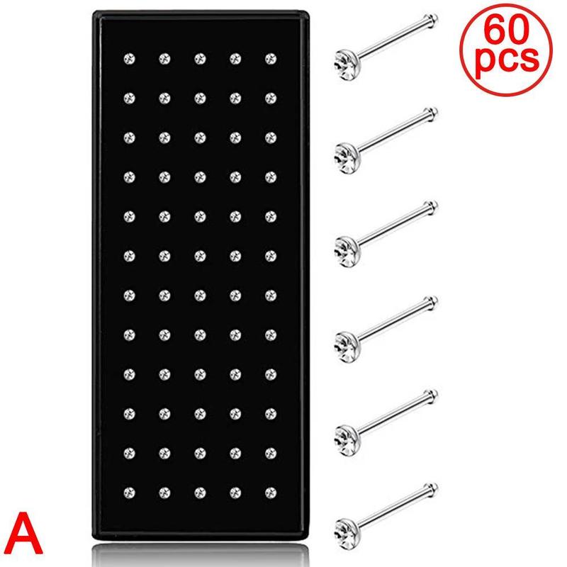 60pcs Puncture Popular Stainless Steel Studded Nose Nail Rin - TikTok ...