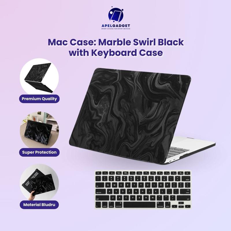 Mac Marble Swirl Black Colour Case Logo Cut Out With Keyboar - Shop ...