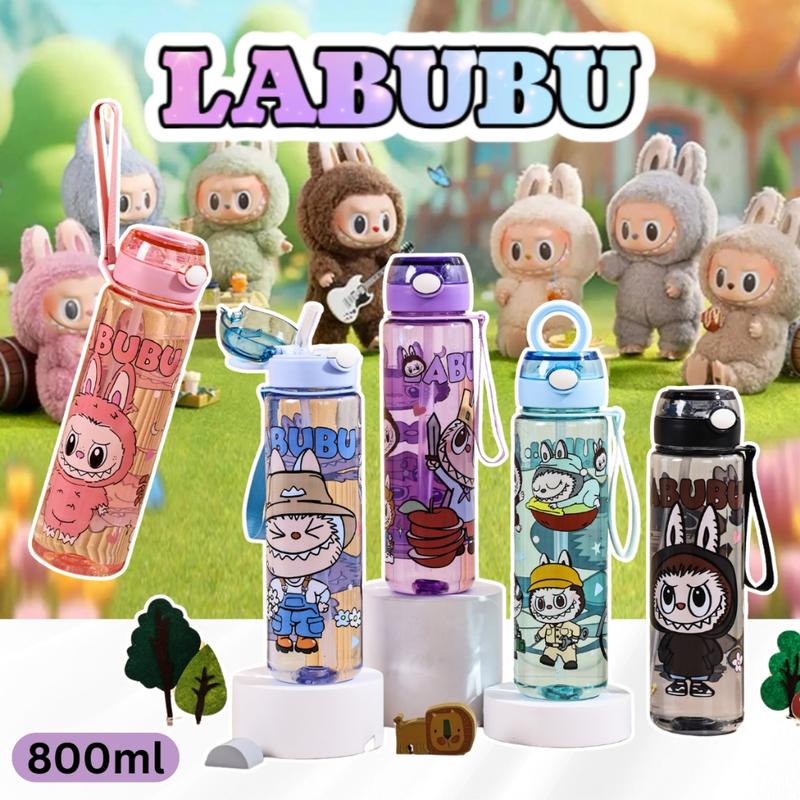 800ml Labubu Designed Water Bottles with Straw and Handle - Water ...