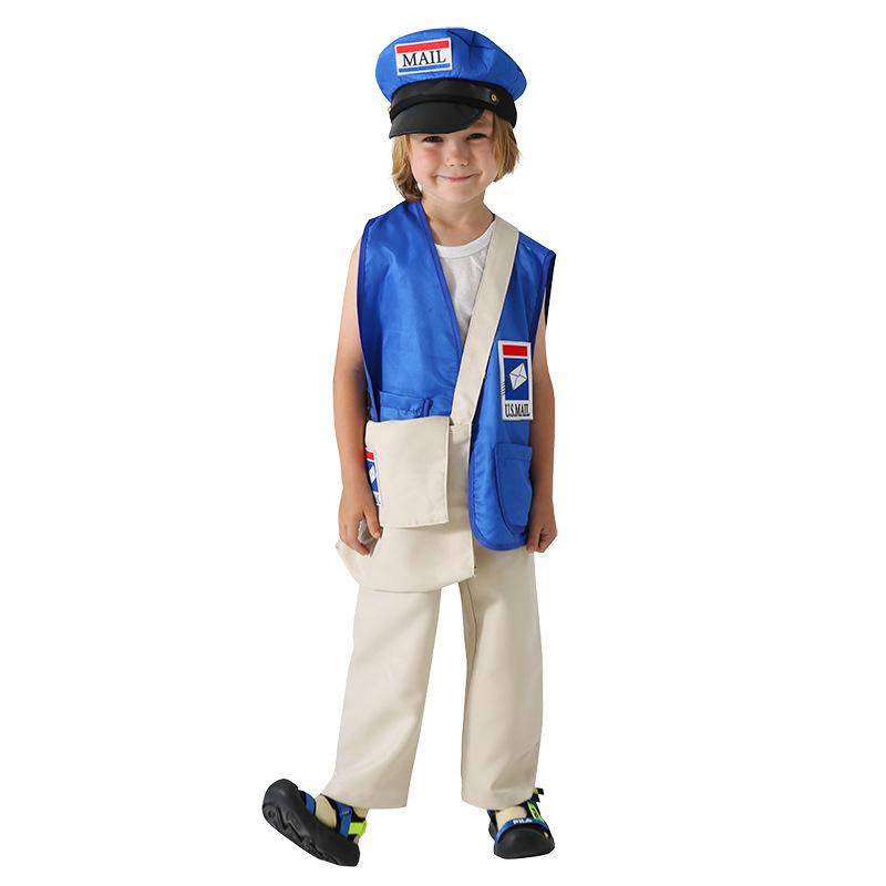 Courier Children Mr Postman Costume Vest Hat Bag Boy's Blue Mailman ...