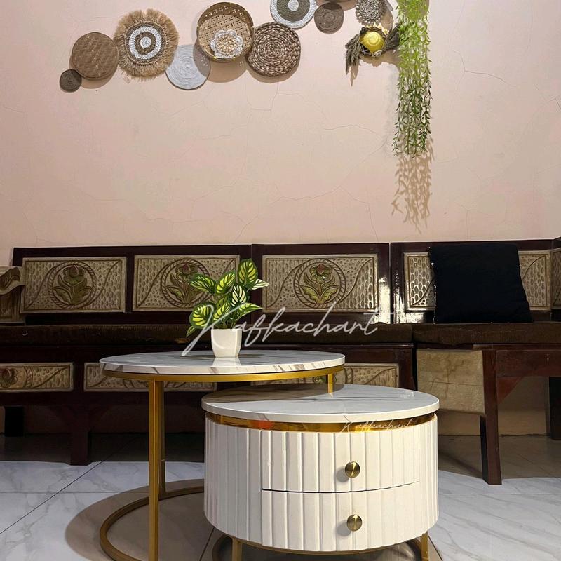 Meja Minimalis Estetik 1 Set Meja Bulat Salur Laci Meja Besi - Shop ...