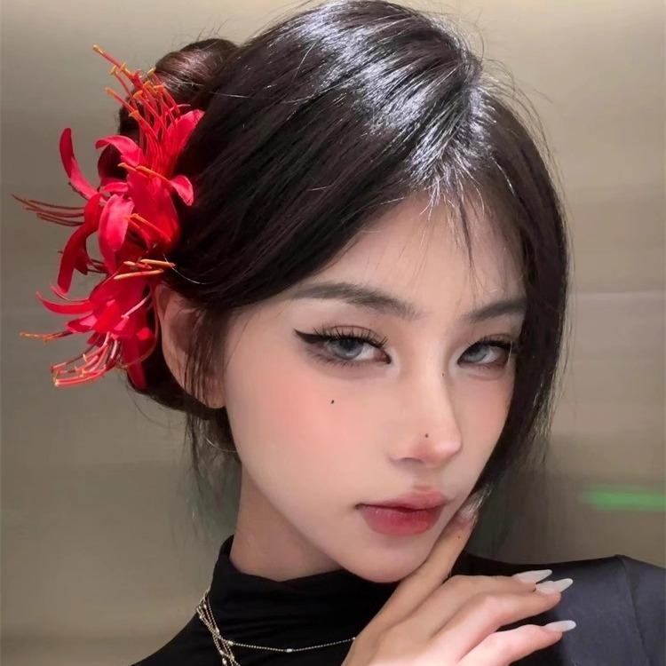 Hiasan Kepala Bunga Pantai, Gaya Retro Merah, Klip Rambut Merah ...