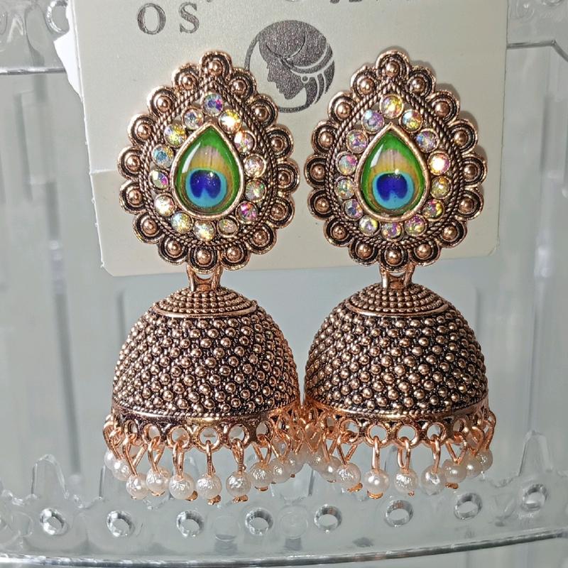 Anting-Anting Koleksi Bulu Peacock Warna Rose Gold dengan Mutiara ...