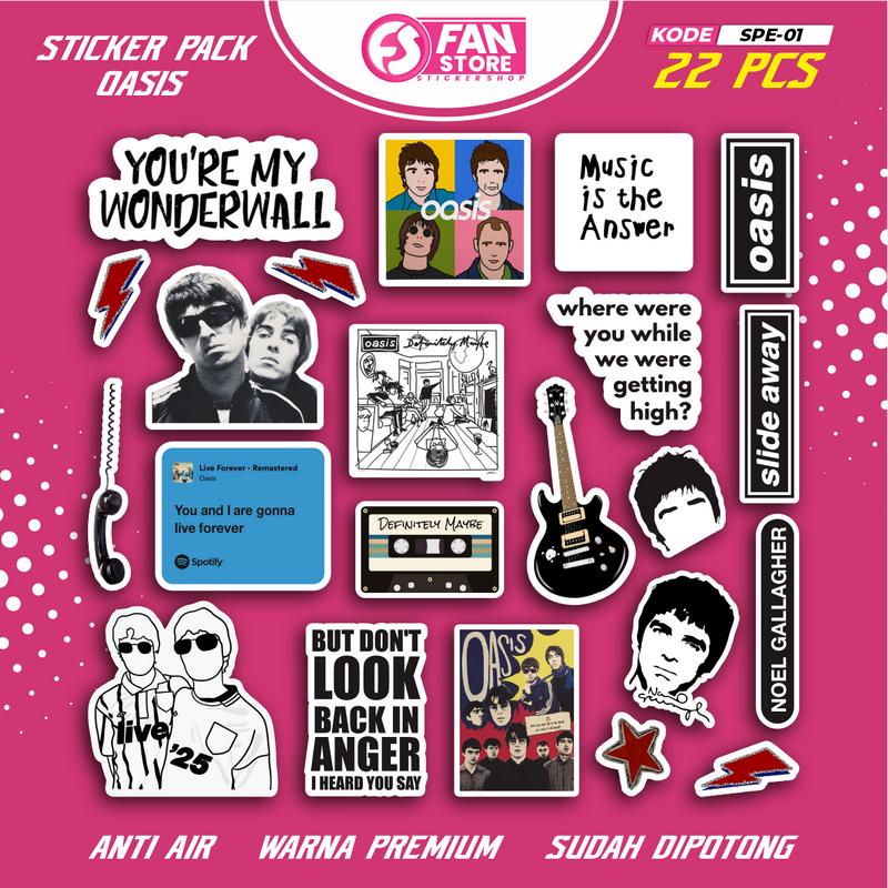 22 Pcs Stiker Band Oasis Vinyl Premium Anti Air Tinggal Tempel - Stiker ...