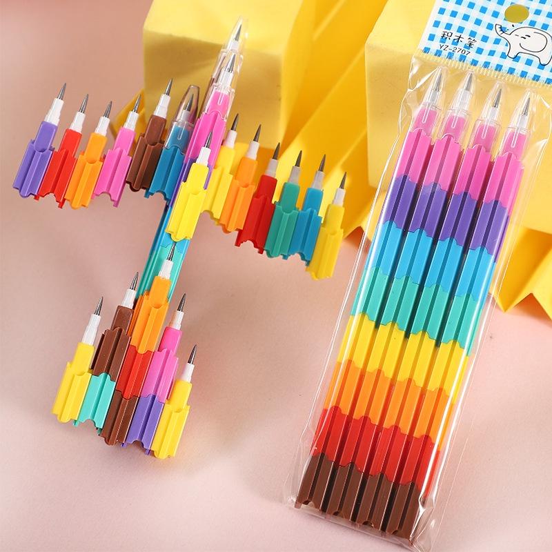 4Pcs Rainbow Building Block Pencil 8-section Non-sharpening Student ...