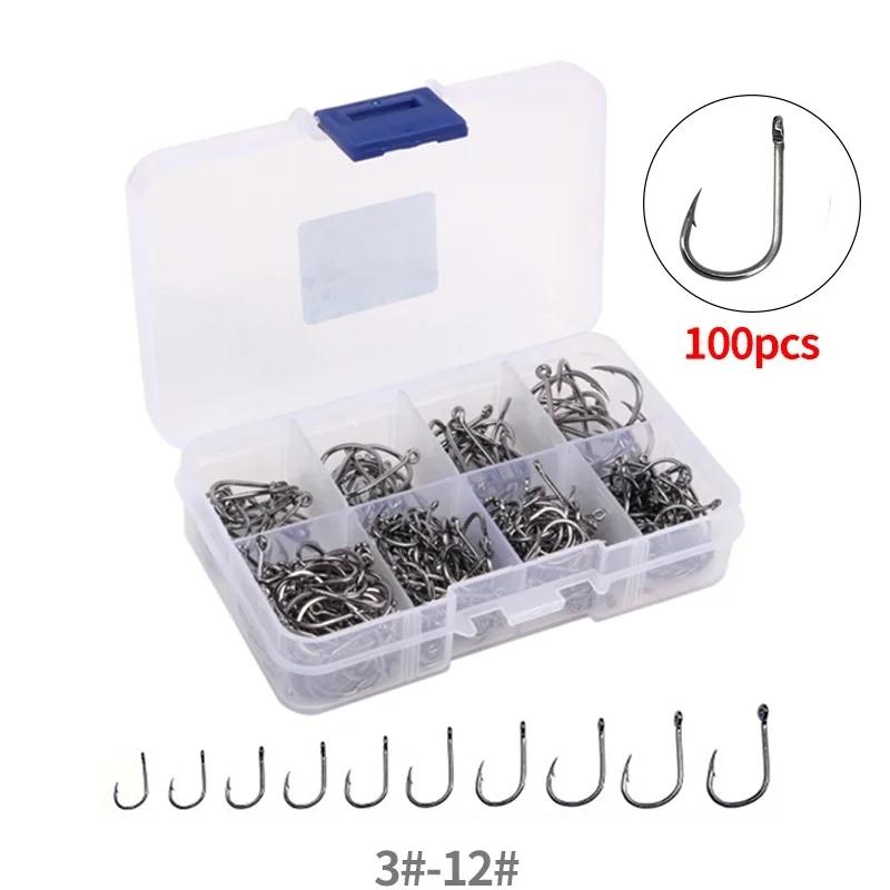 50/100PCS Fishing Hooks Set Carbon Steel Single Circle Fishing - TikTok ...