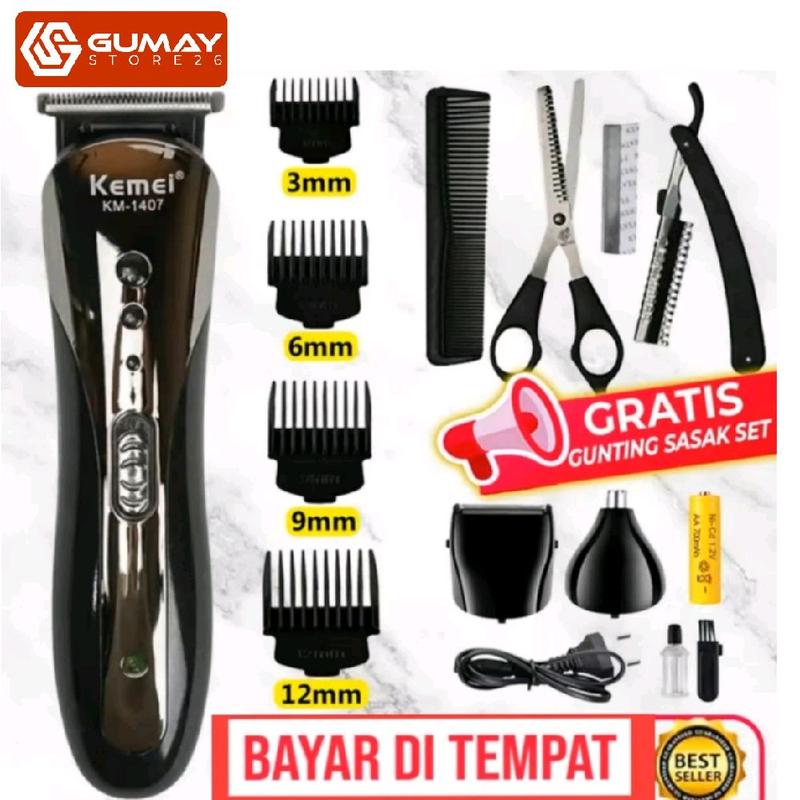 PAKET KOMPLIT Mesin Cukur Rambut Kumis Jenggot Kemei KM - 1407 - Shop ...