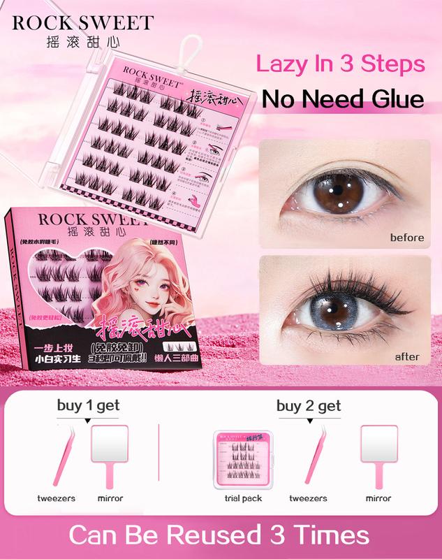 ROCK SWEET Glue-free Eyelashes, Lazy In 3 Steps Style Flase Eyelashes ...