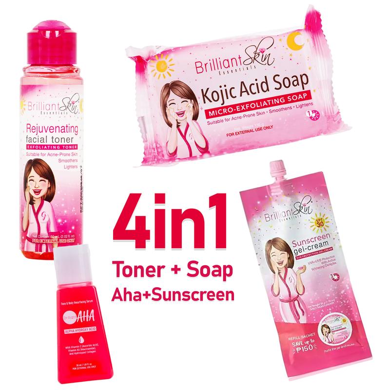 Brilliant Toner + Soap + Aha + Sunscreen 4in1 Set With Rejuv - TikTok ...