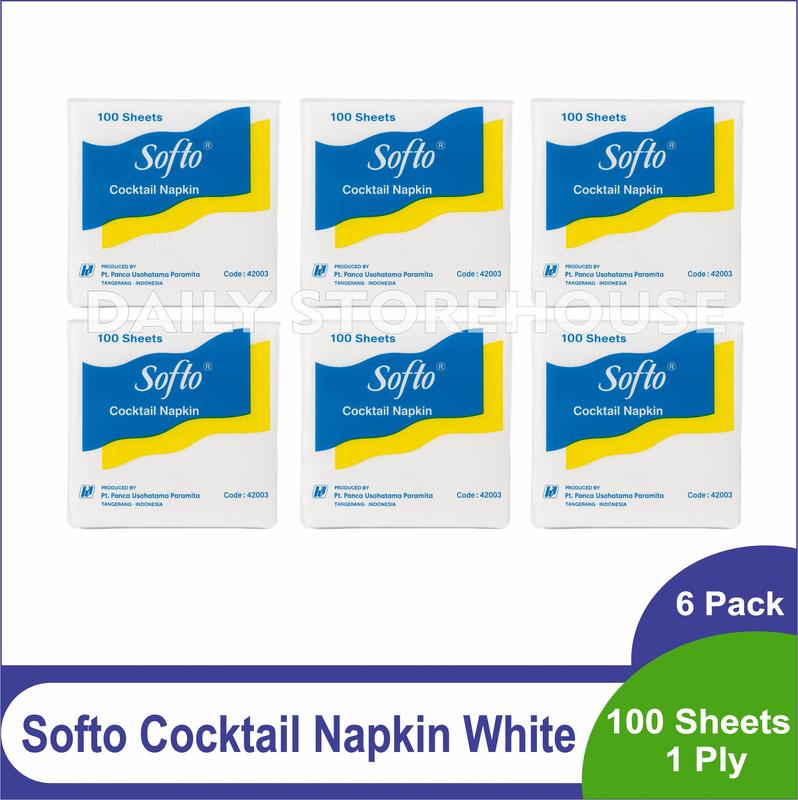 Paket 6 Pack Tissue Softo Cocktail Napkin Putih 100 Sheets 1 Ply Emboss ...