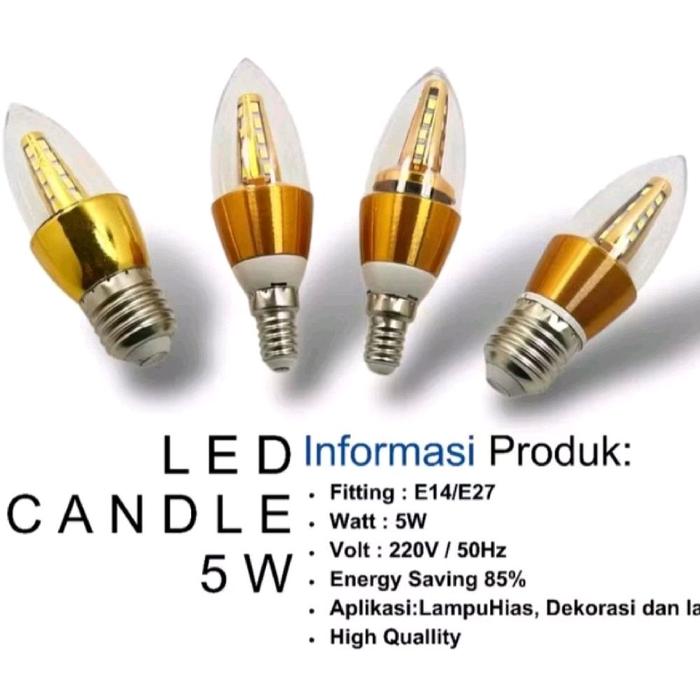 Jual EMICO LAMPU BOHLAM LED CANDLE 5W E14 / E27 PUTIH / WARM WHITE ...