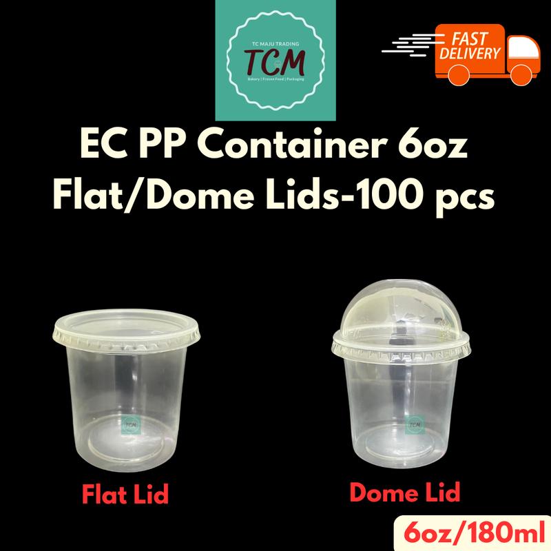 EC PP Container with Flat Lid/Dome Lid 6oz 100 set +-/EC 6 Bekas ...