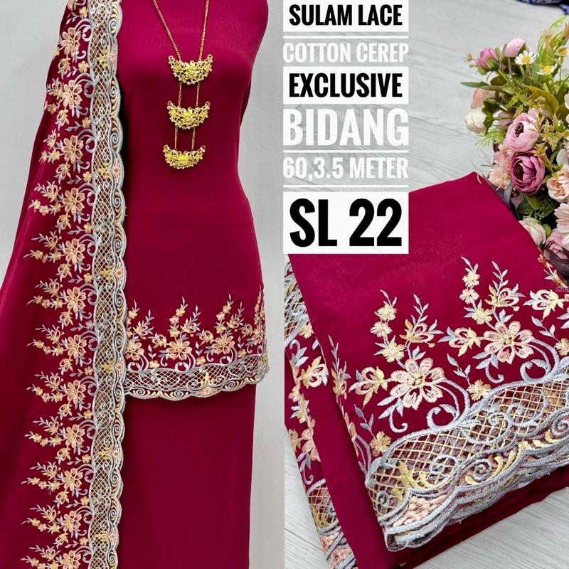 Kain Sulam Timbul Lace Warna Warni Bidan 60” Jenis Cotton Crepe ...