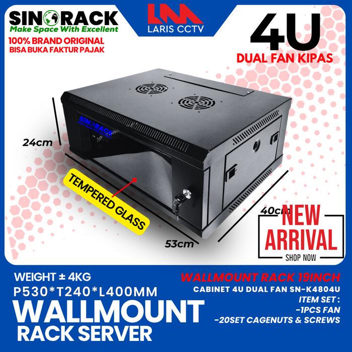 Jual Wallmount Rack 4U, Rak Server Single Door 4U - 53x40x24 Fan ...