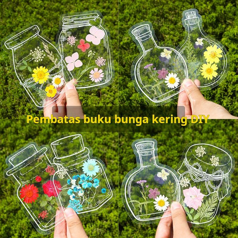 Pembatas buku bunga kering buatan tangan DIY bahan paket tas spesimen ...