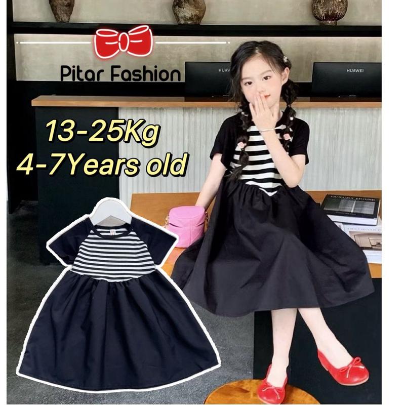 13-25kg Kid Girls Short Sleeve Beautiful Striped Dress 4-8 years ...