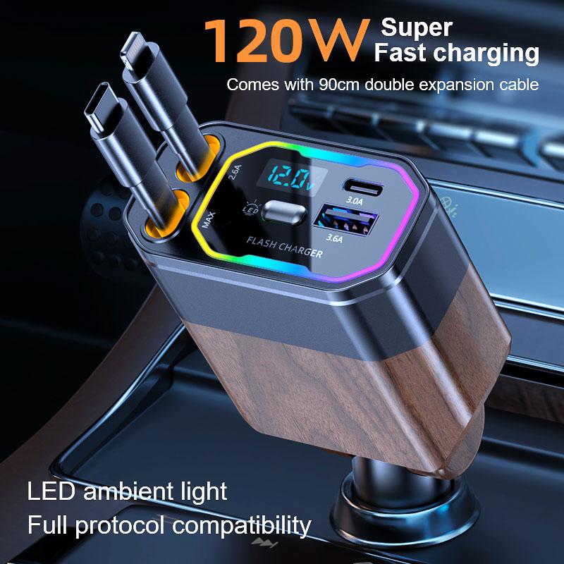 Car Charger 120w 4 in 1 retractable car charger USB Super Fast - TikTok ...
