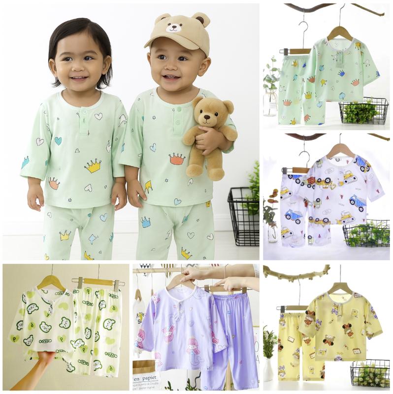 Set Piyama Kanak-Kanak 2 Helai Kain Sejuk 6 Bulan-5 Tahun, Lengan ...