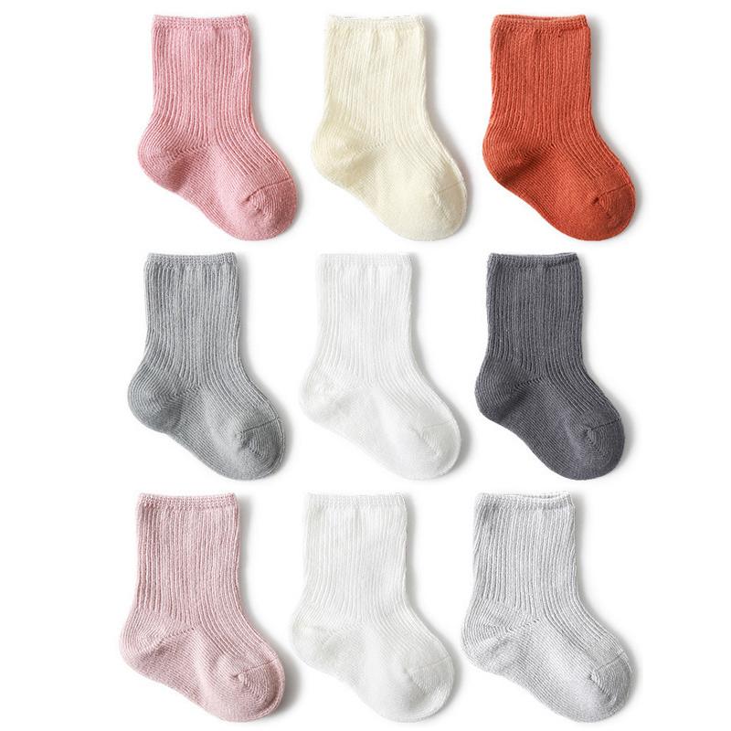 3 Pcs/Set Baby Socks Solid Color Striped Cotton Newborn Boy Girl ...