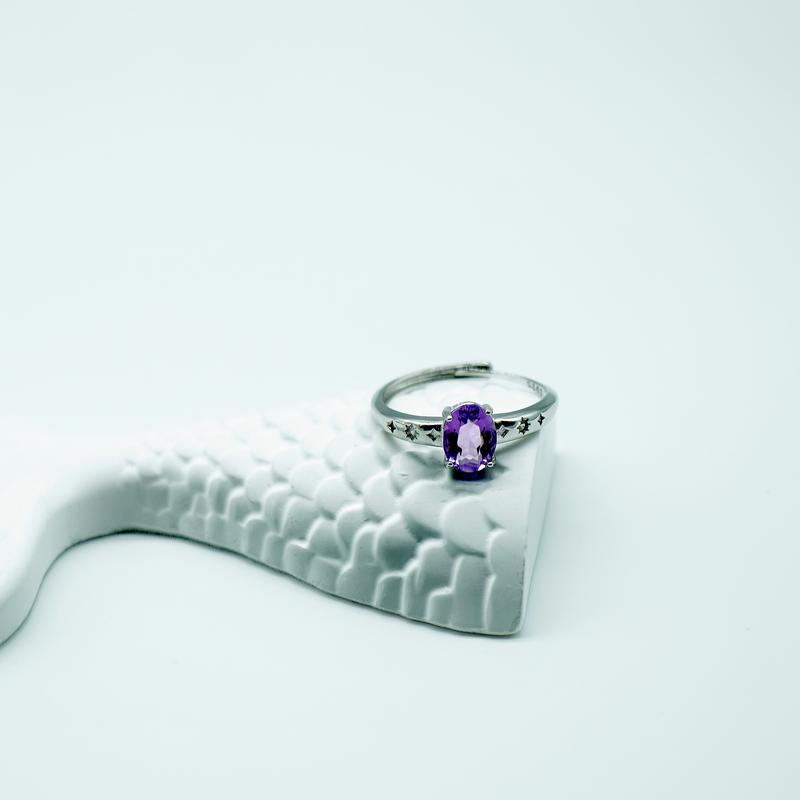 [SG]S925 Sterling silver Natural eg-shaped Amethyst ring (opening ...
