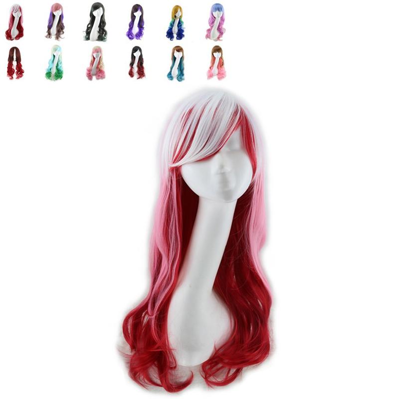 Rainbow multi color wig long big wavy curly spiral hair cosplay ...