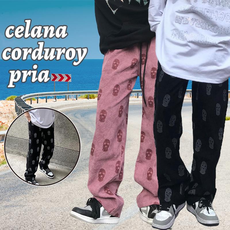 Celana y2k gombrong corduroy Celana baggy pants pria Celana gombrong ...