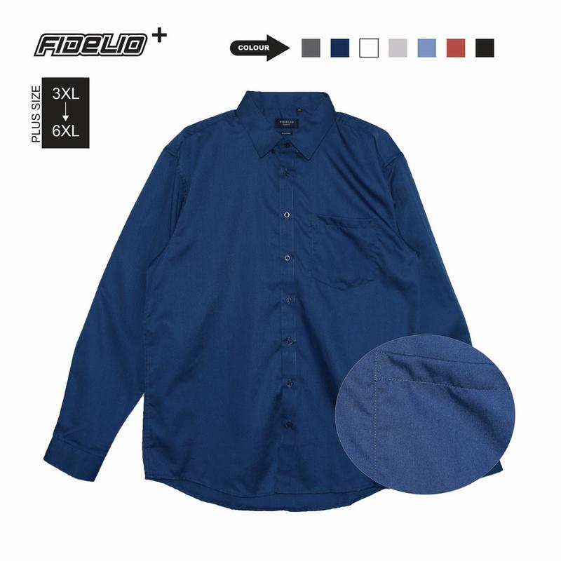 Fidelio Plus Size Basic Business Shirt - Navy - TikTok Shop Malaysia