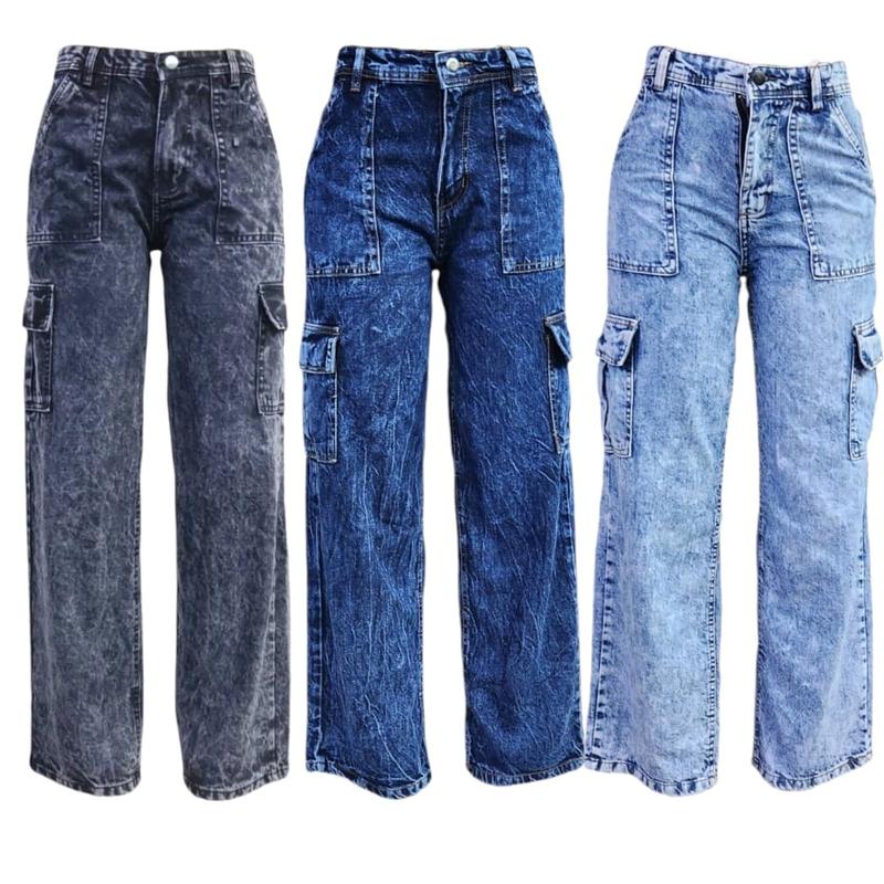 Acid Wash Cargo Plazo Jeans Denim 6 Pocket Ready Stock - TikTok Shop ...