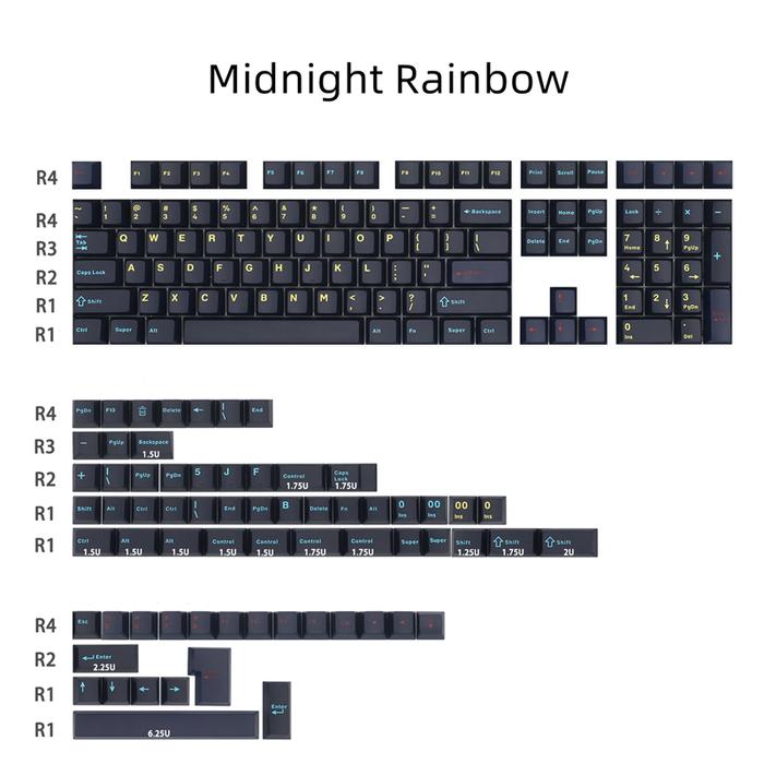 Jual 174 Keys/set Aifei GMK Midnight Rainbow Keycaps PBT Double Shot ...