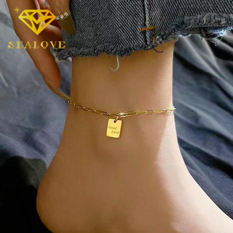SEALOVE Block Gelang Kaki Titanium Anklet for Women Letter "Good ...
