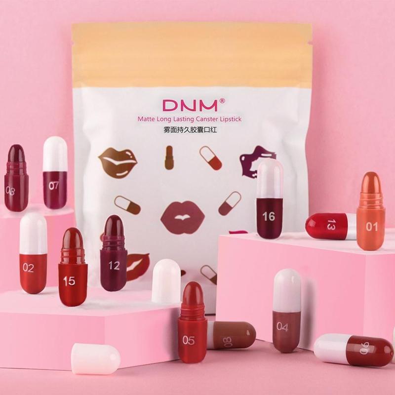 18 Colors Mini Pill Lipstick Set Pill Shaped Lipstick Long-Lasting ...