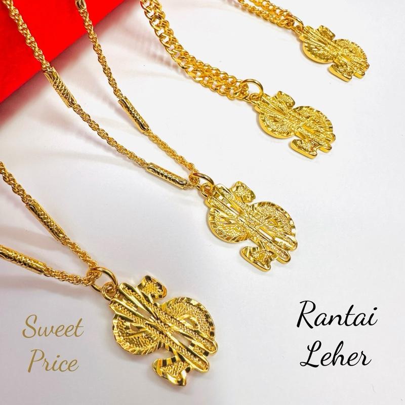 Rantai Leher 24K Loket Dollar (50/60cm) 3mm Gold Plated Necklace ...