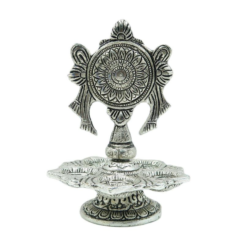 Antqiue Metal Silver Oxidized Sangu Chakra Namam 5 in 1 Vilakku ...