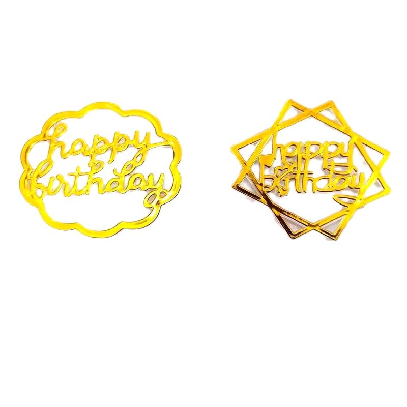 Toper Kue Ultah Gold Model Random dengan Desain Happy Birthday dalam ...