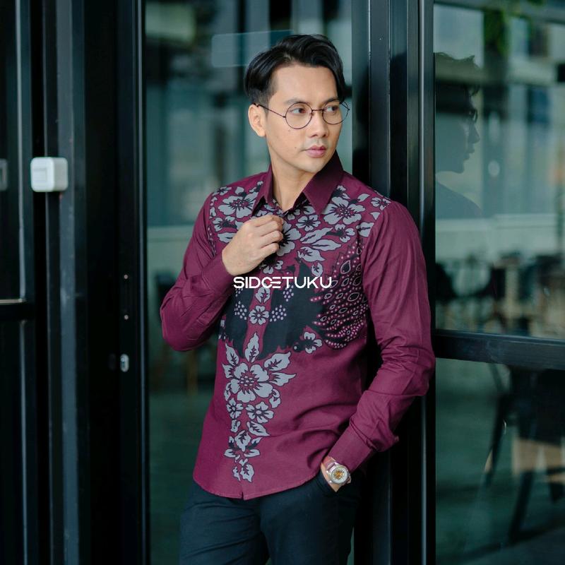 ARUTALLA BURGUNDY MAROON baju batik pria modern lengan panjang - Shop ...