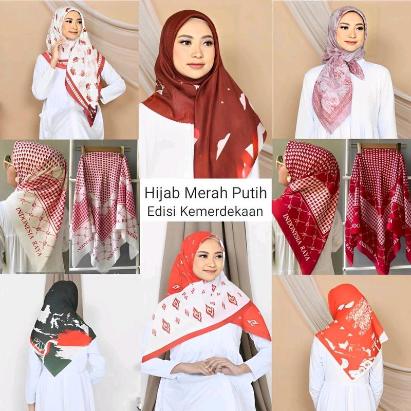 Hijab Segiempat Merah Putih Spesial Kemerdekaan Mewah Voal Muslim ...